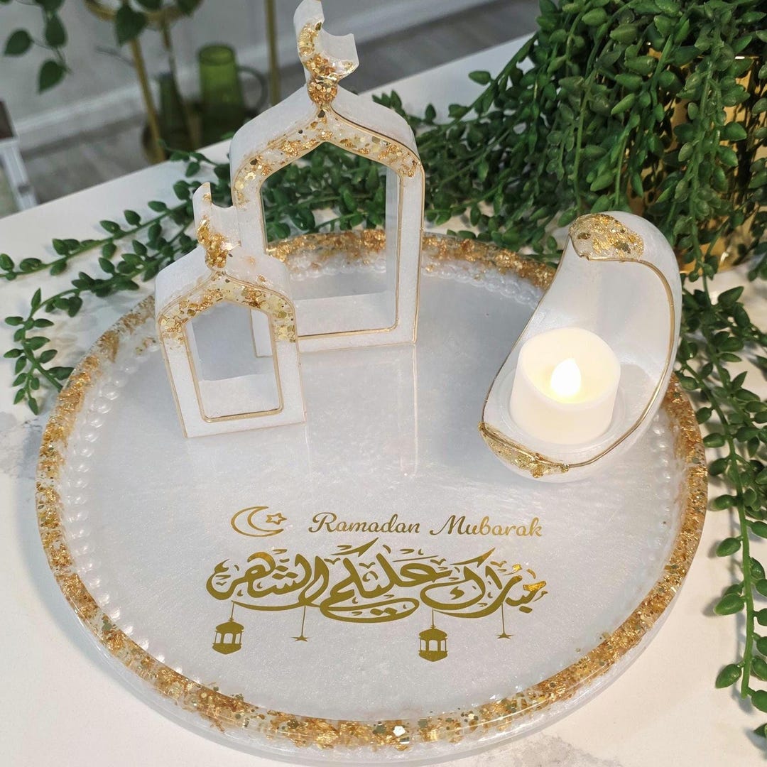 Ramadan Mubarak Resin Decor Set | Mini Mehrab & Moon Candle Holder - Etsy
