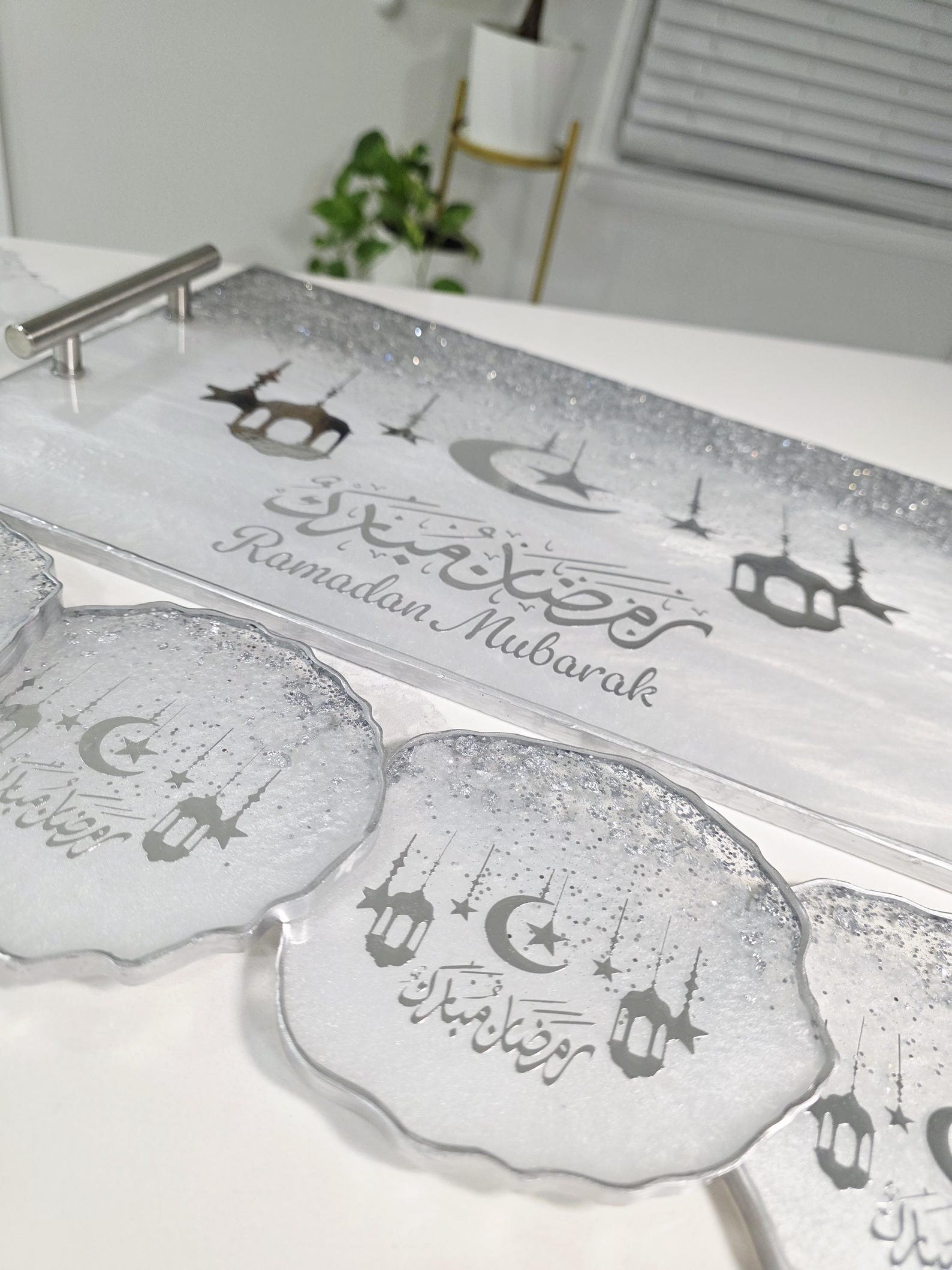 XL Handmade Ramadan Resin Tray With Coasters: Eid Decor - Etsy