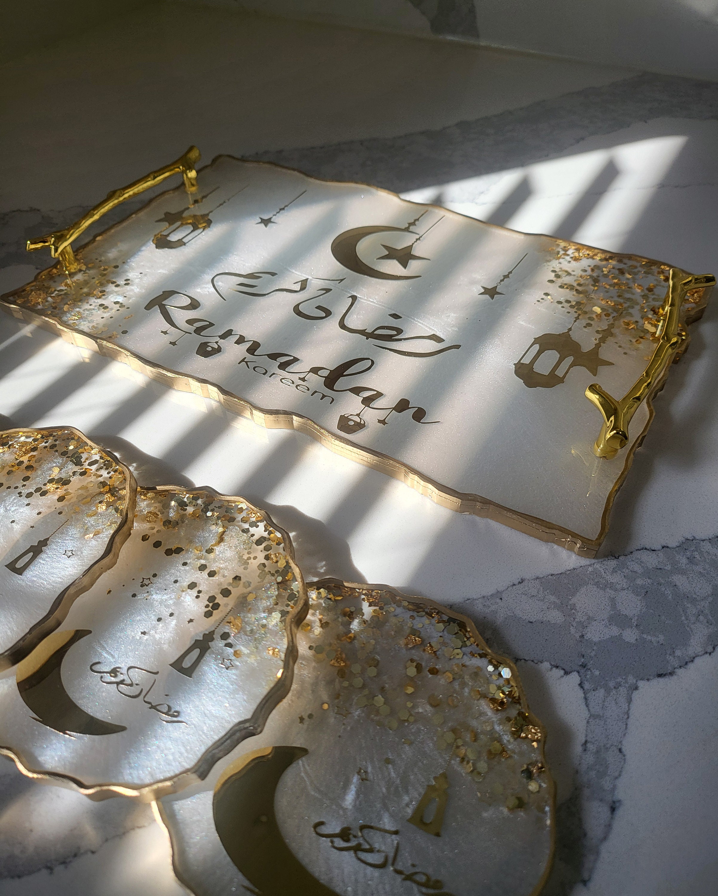 XL Handmade Ramadan Resin Tray With Coasters: Eid Decor - Etsy