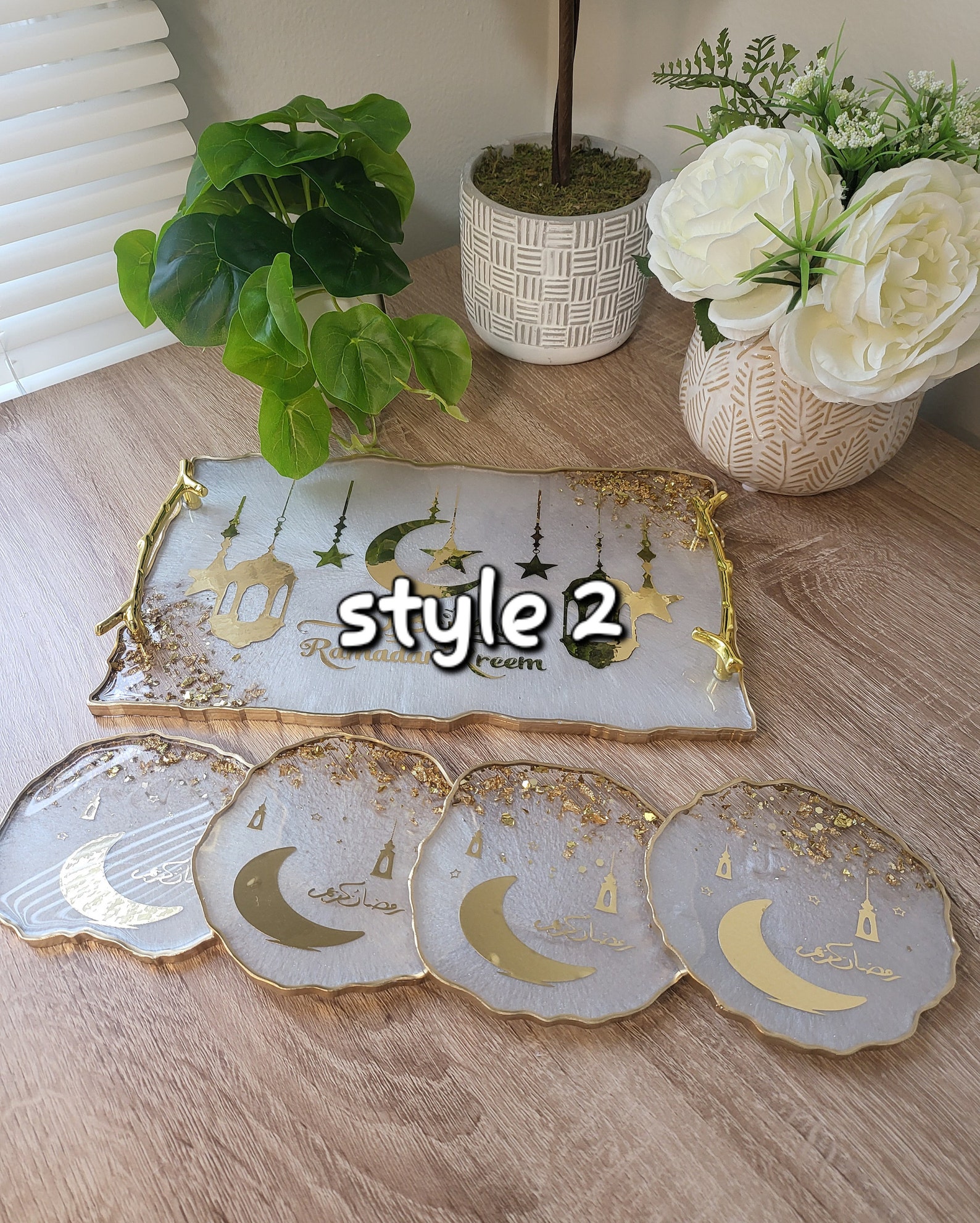 XL Eid Mubarak Resin Tray With Coasters Set of 4,ramadan Decoration,eid ...