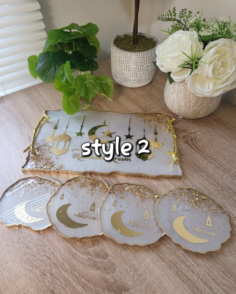 XL Handmade Ramadan Resin Tray With Coasters: Eid Decor - Etsy