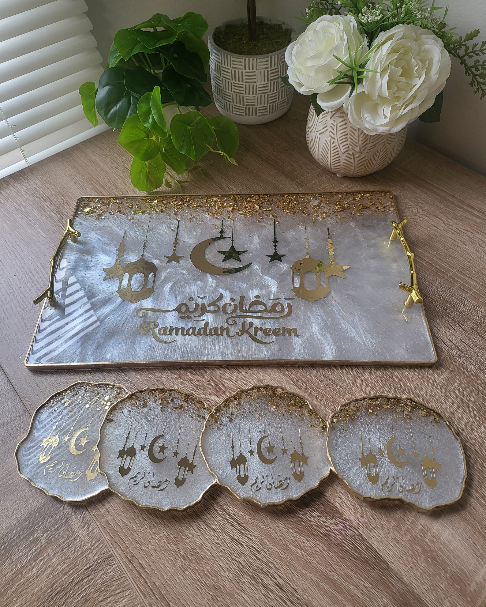 XL Eid Mubarak Resin Tray With Coasters Set of 4,ramadan Decoration,eid ...