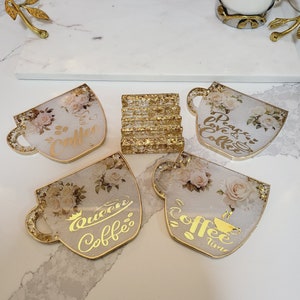 Resin Coffee Mug Coasters With Stand for Coffee Stations & Coffee Bars ...