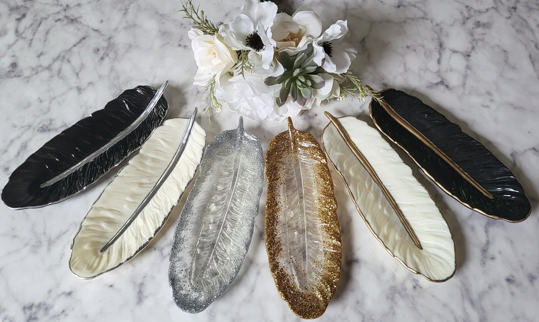Resin Feather Trinket Tray Dish Resin Plate Decorative Dish - Etsy
