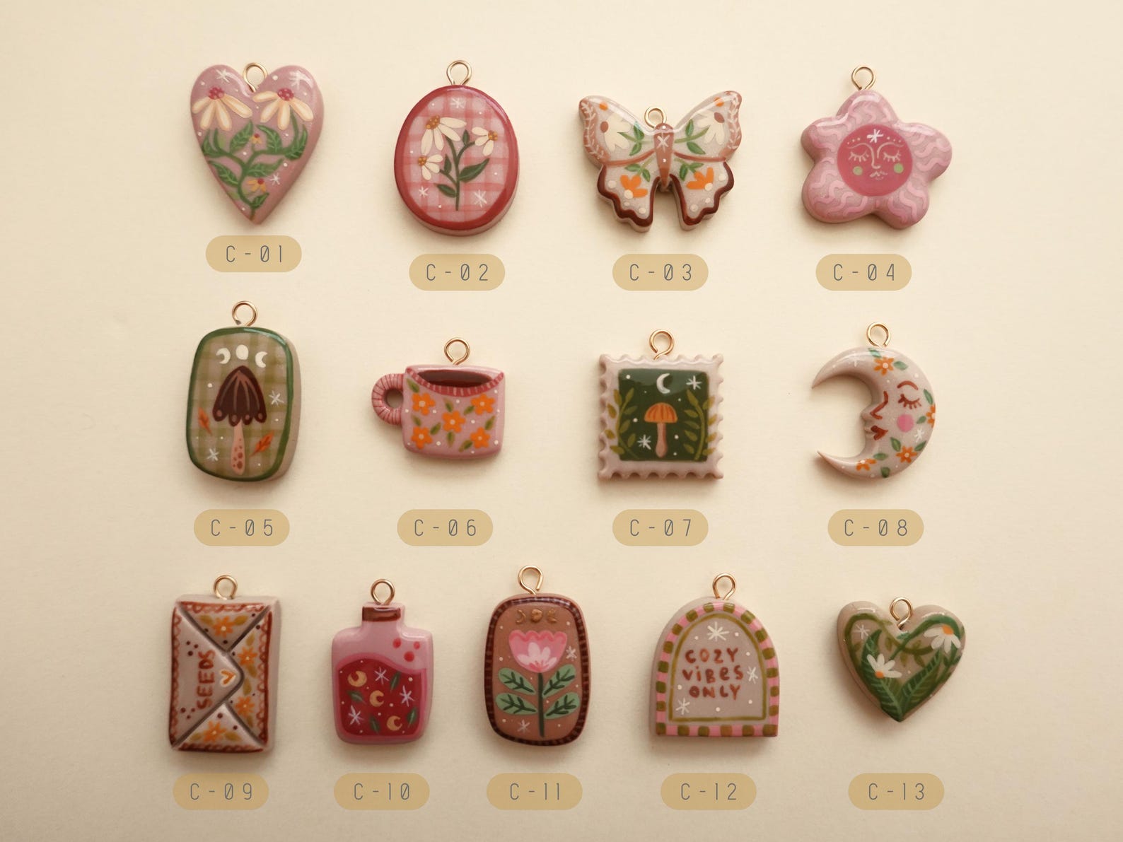 Hand-painted Clay Sweet Cottage CHARMS Only, for Necklace or Earrings ...