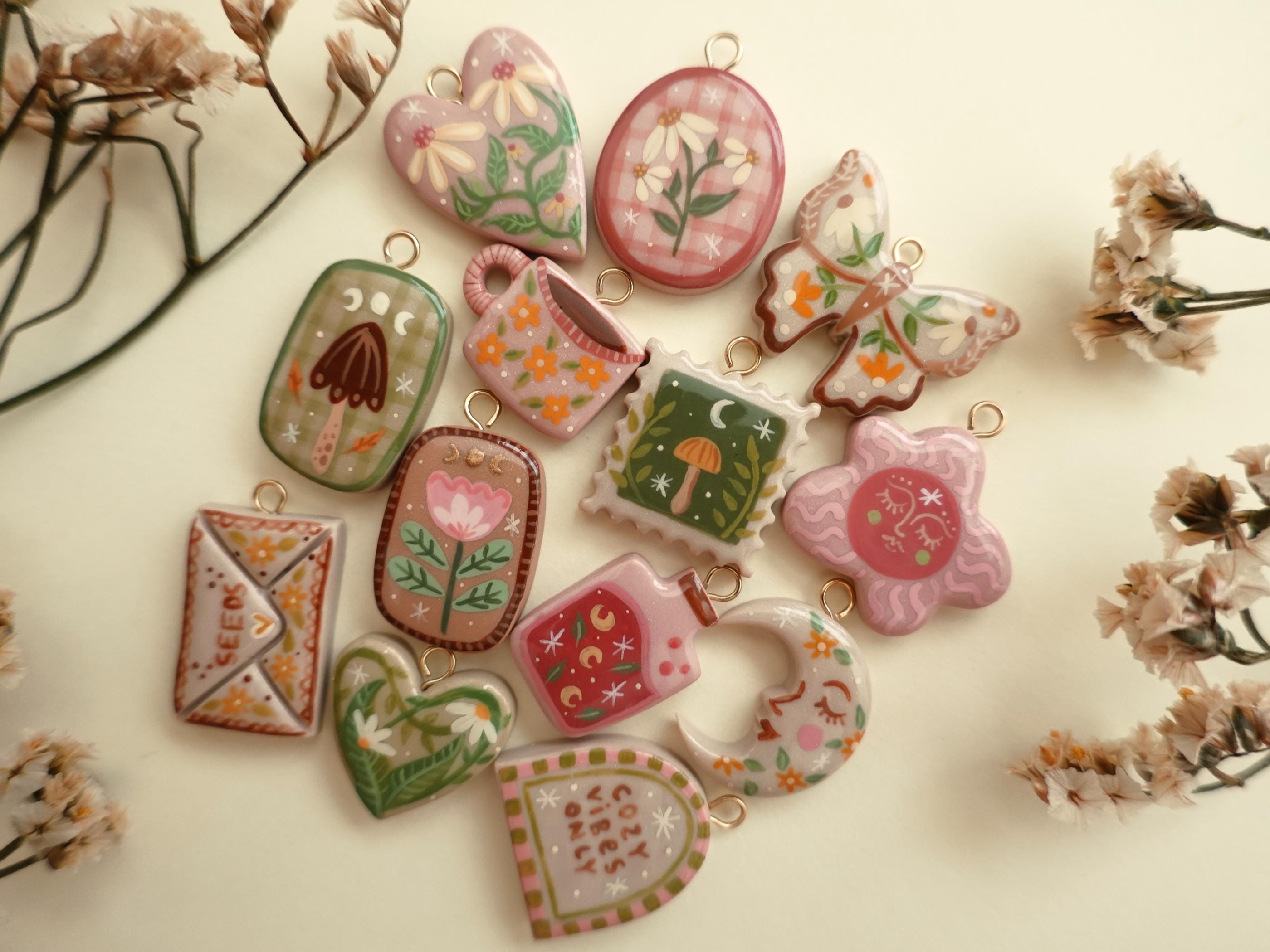 Hand-painted Clay Sweet Cottage CHARMS Only, for Necklace or Earrings ...