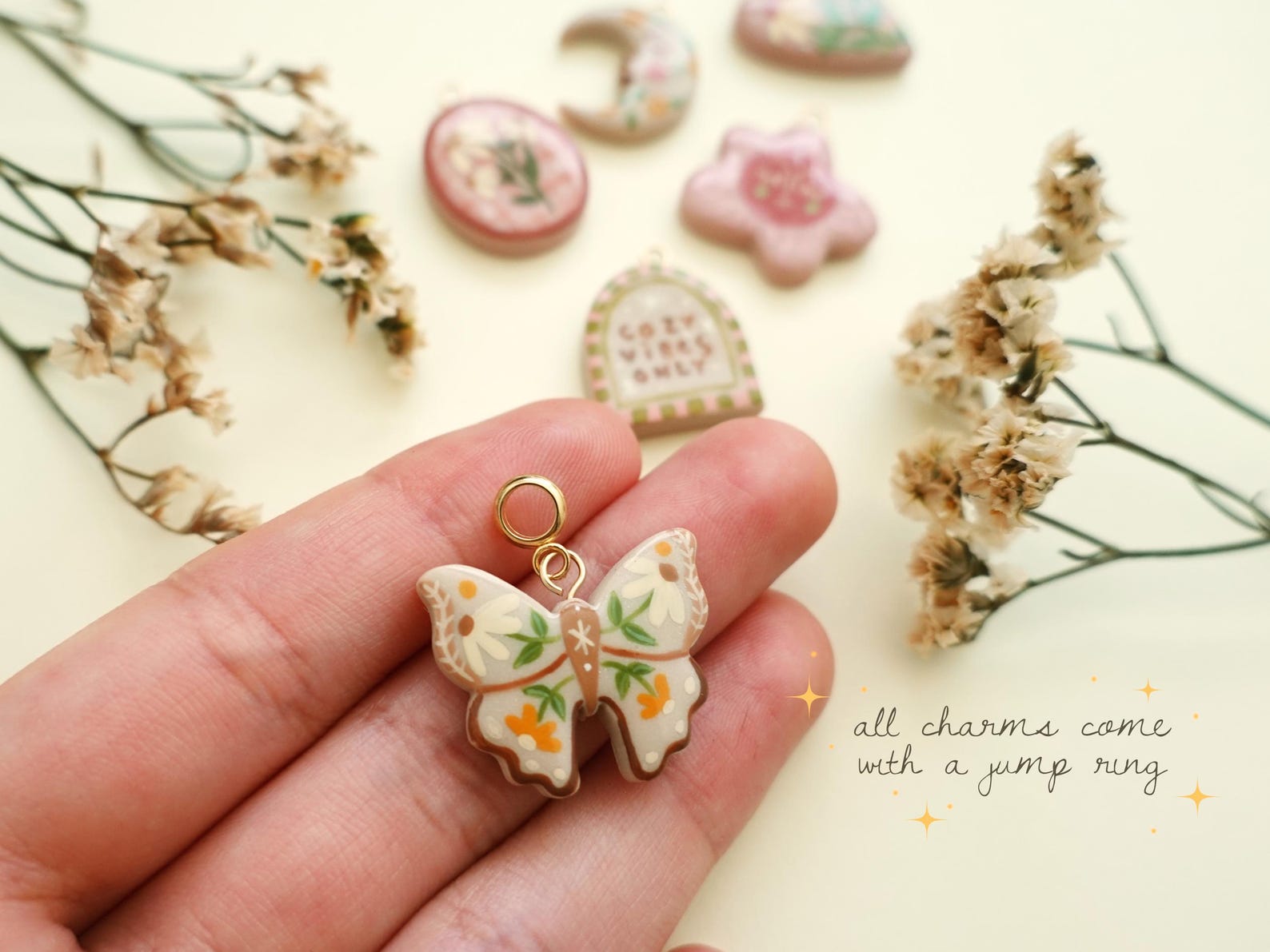Hand-painted Clay Sweet Cottage CHARMS Only, for Necklace or Earrings ...