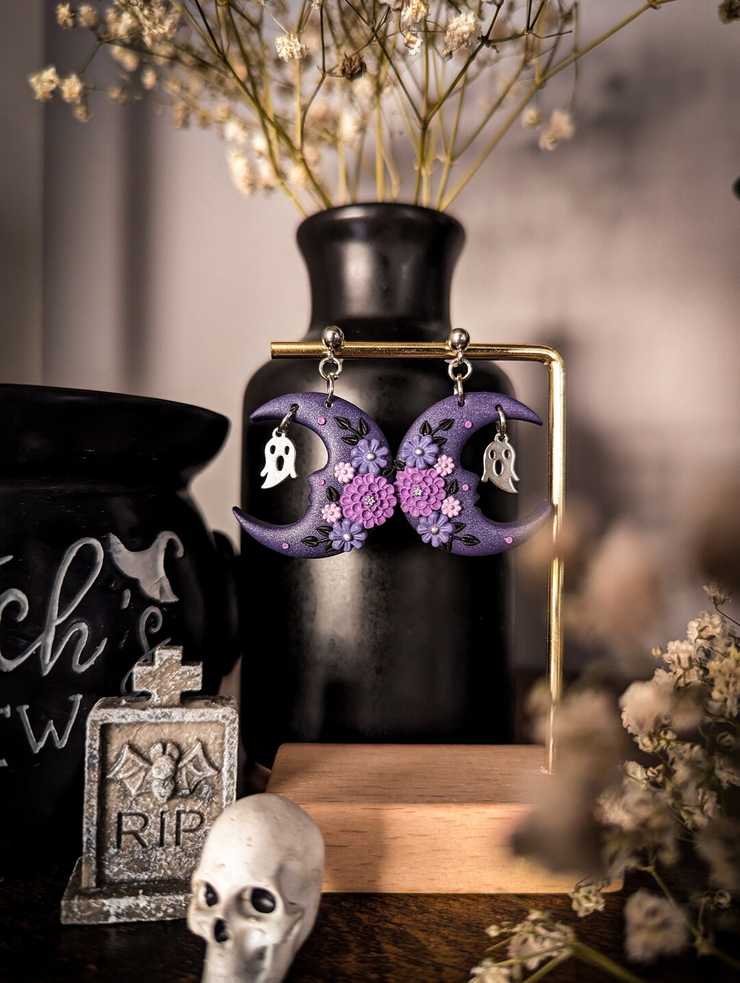 Haunted Flowers Moon Earrings | Enchanted Garden Collection | Halloween ...
