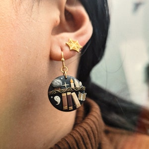 Enchanted Witch Bookshelf Earrings | Dark Cottagecore Moon Phase Spells ...