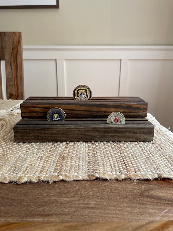Challenge Coin Display Dark Walnut Stain 30 Coins FREE - Etsy