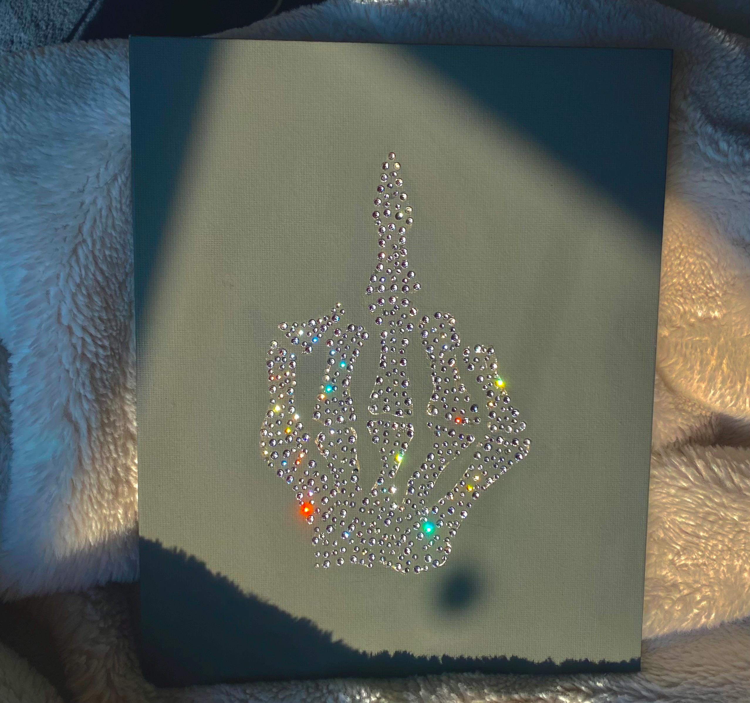 Bling Bedazzled Skeleton Middle Finger Rhinestone Glitter Canvas Art ...