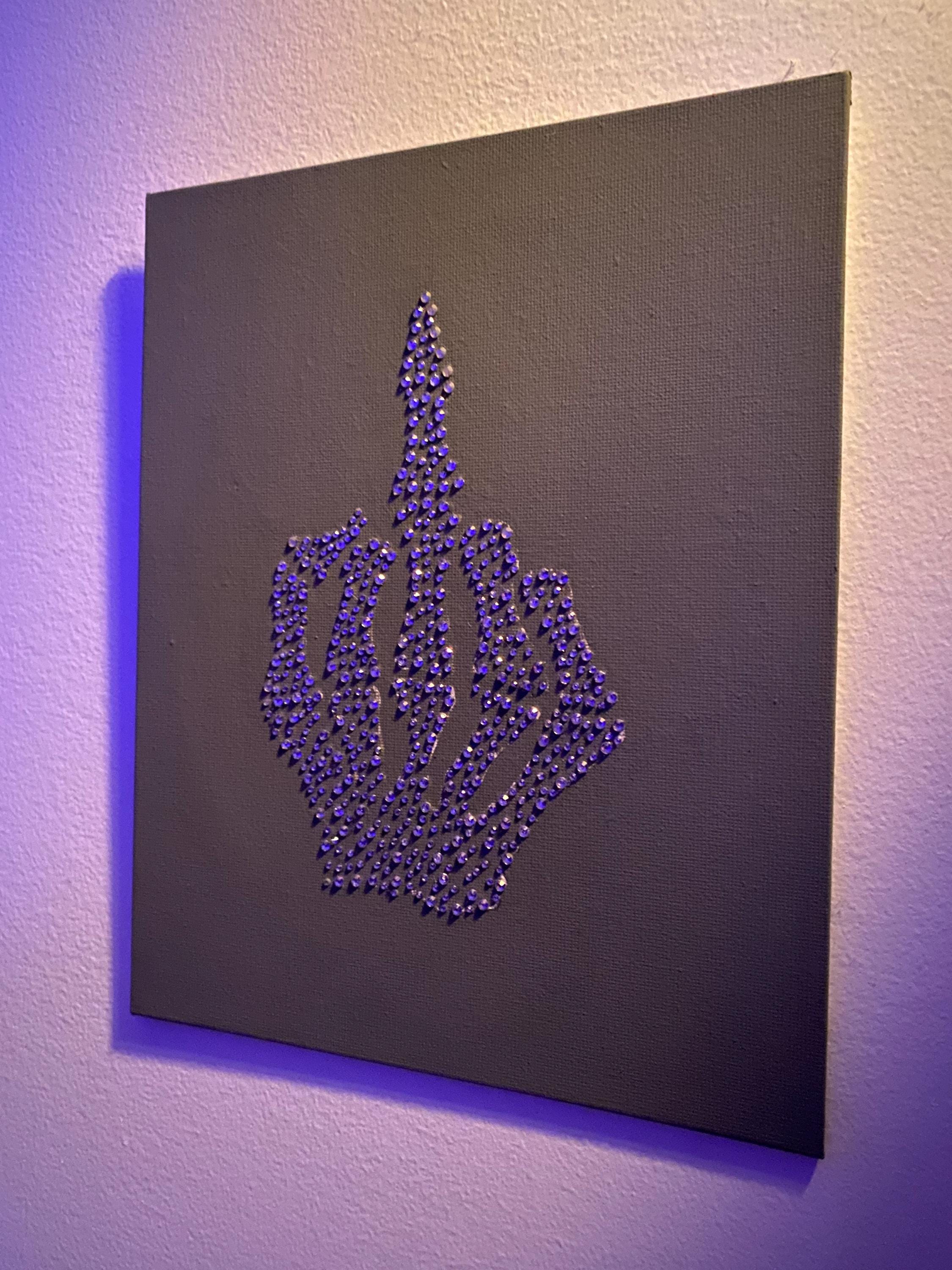 Bling Bedazzled Skeleton Middle Finger Rhinestone Glitter Canvas Art ...