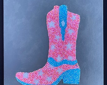 Coastal Cowgirl Blue Floral Print Rhinestone Cowgirl Boot Wall Art ...