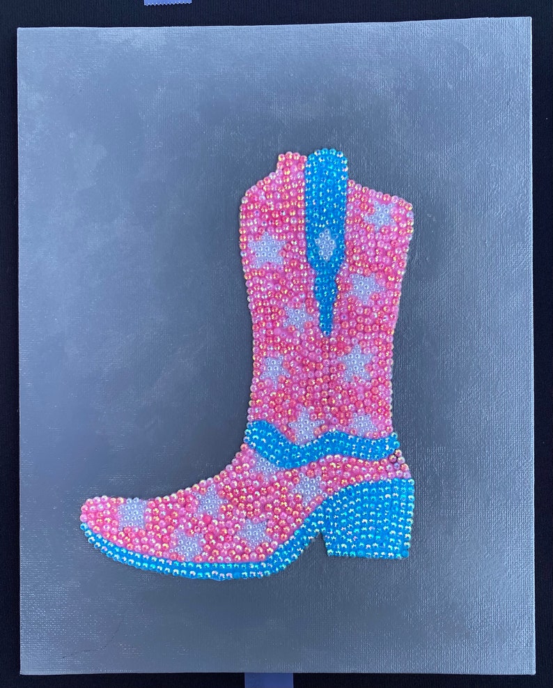Pink and Blue Star Cowgirl Boot Bedazzled Rhinestone Canvas Art - Etsy