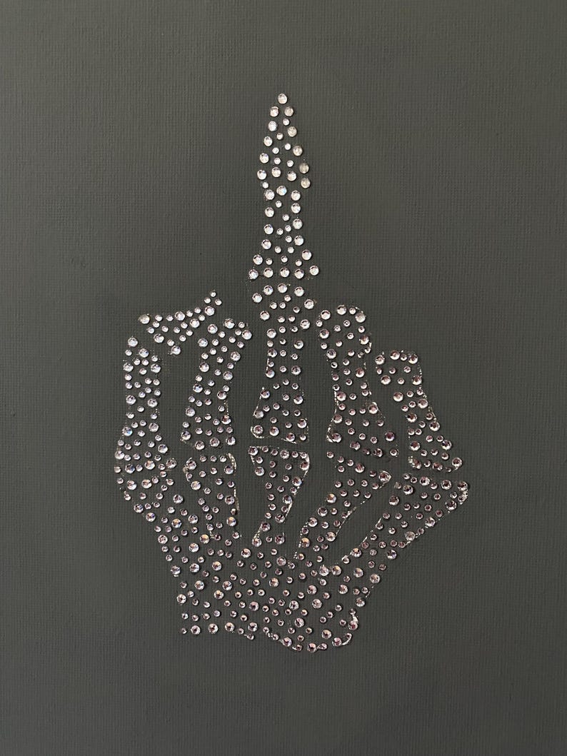 Bling Bedazzled Skeleton Middle Finger Rhinestone Glitter Canvas Art ...