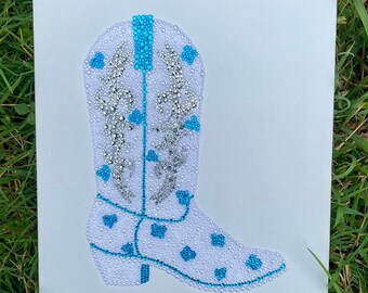 Coastal Cowgirl Blue Floral Print Rhinestone Cowgirl Boot Wall Art ...