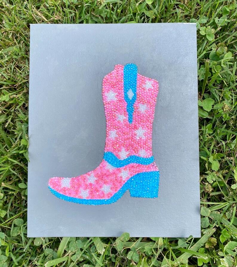 Pink and Blue Star Cowgirl Boot Bedazzled Rhinestone Canvas Art - Etsy