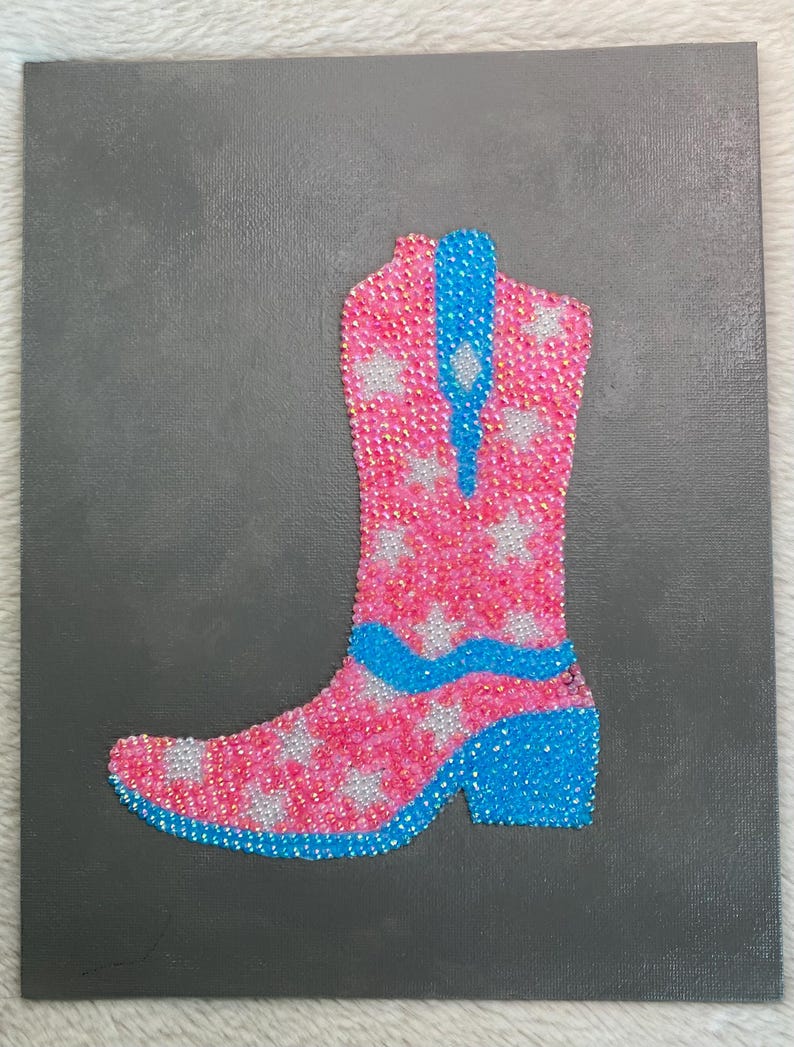 Pink and Blue Star Cowgirl Boot Bedazzled Rhinestone Canvas Art - Etsy