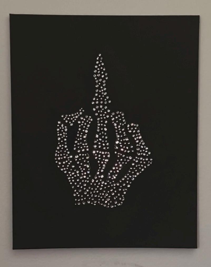 Bling Bedazzled Skeleton Middle Finger Rhinestone Glitter Canvas Art ...