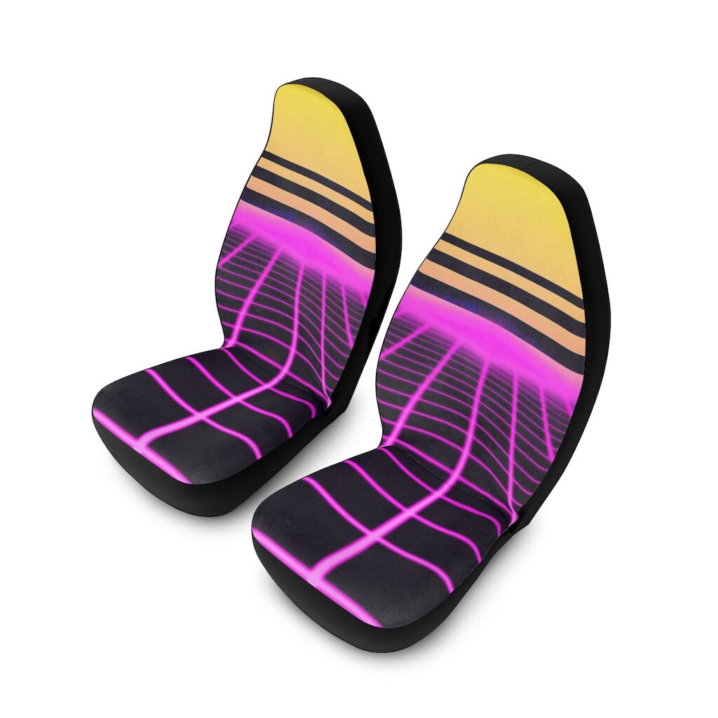 Polyester Car Seat Covers With An 80s Retro Neon Sun Design