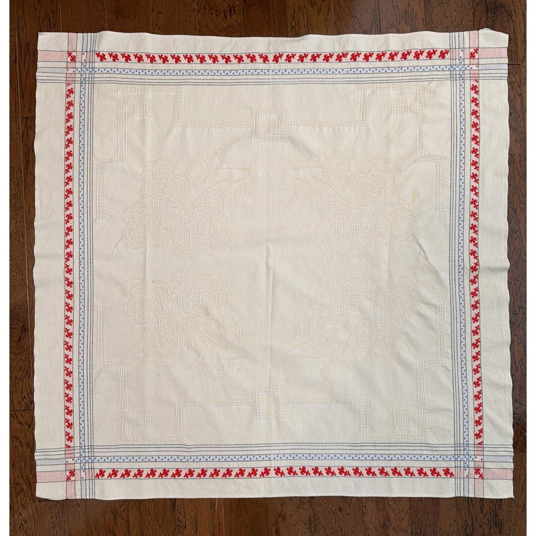 Vintage Weetex MCM Card Table Tablecloth Art Deco Red Blue Made in ...