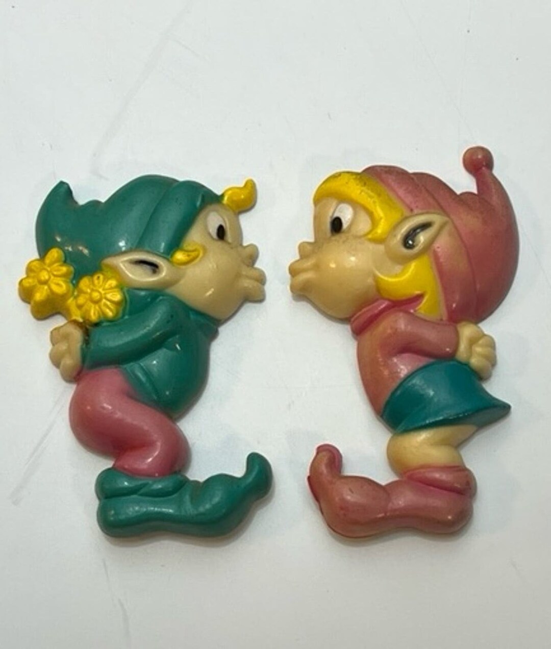 Vintage Kissing Elf Elves Pixies Leprechaun Plastic Fridge Magnet Set ...