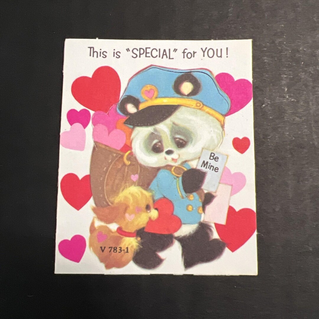 UNUSED 1970's-80's Valentine Mini Card Panda Bear Mailman Be Mine Dog ...