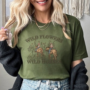 Wild Flowers Wild Horses Natural Shirt, Western Cowgirl Shirt, Trendy ...