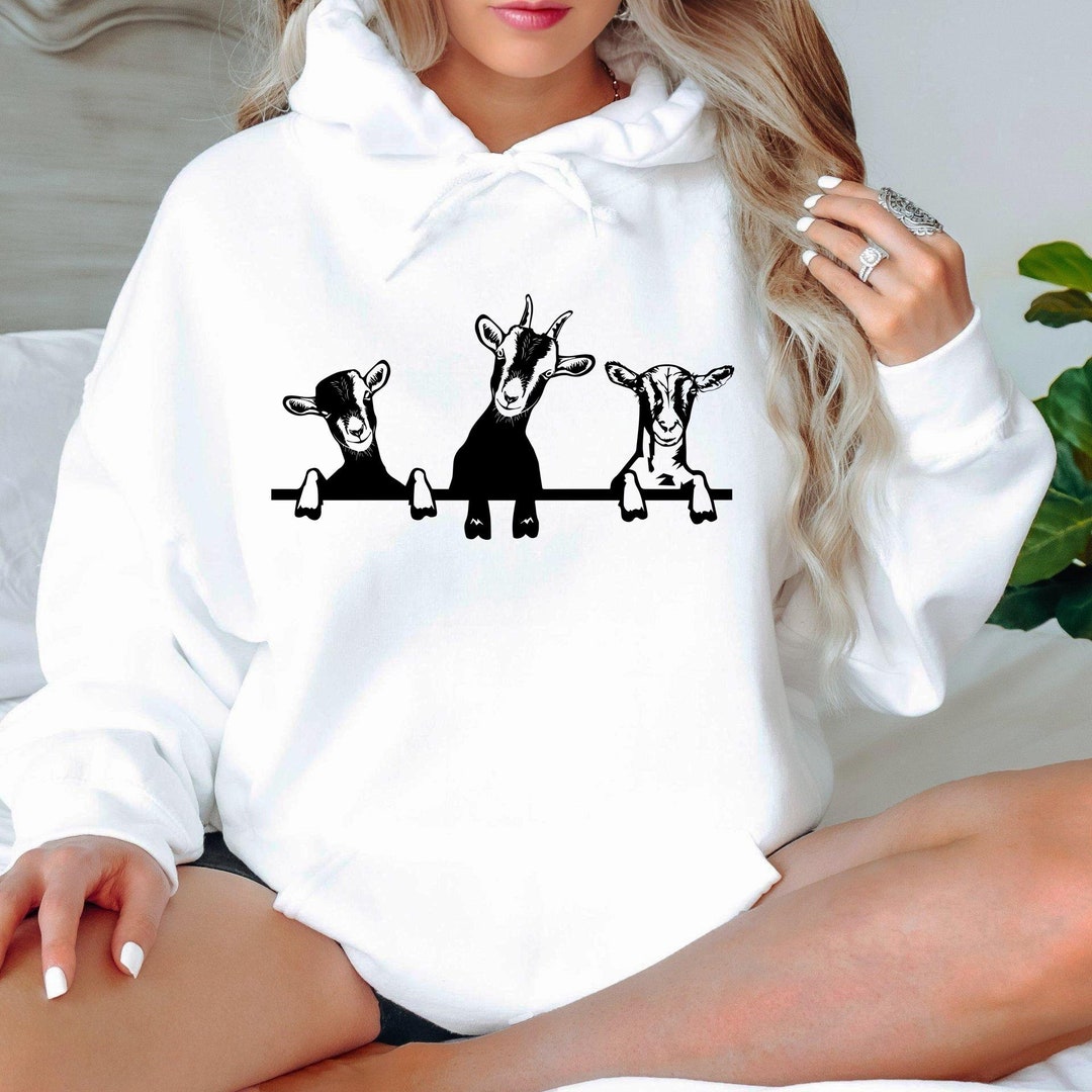 Curious Funny Goat Hoodie Peeking Goat Hoodie Goat Hoodie Farm Animals ...