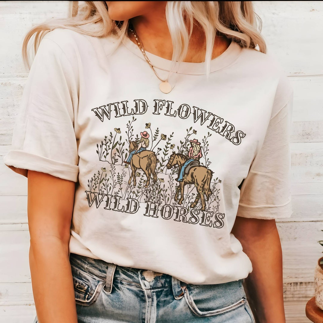 Wild Flowers Wild Horses Natural Shirt, Western Cowgirl Shirt, Trendy ...