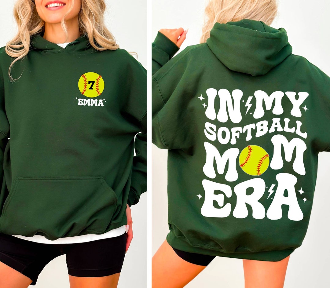 Custom in My Softball Mom Era Hoodie, Softball Mama Hoodie, Mother's ...