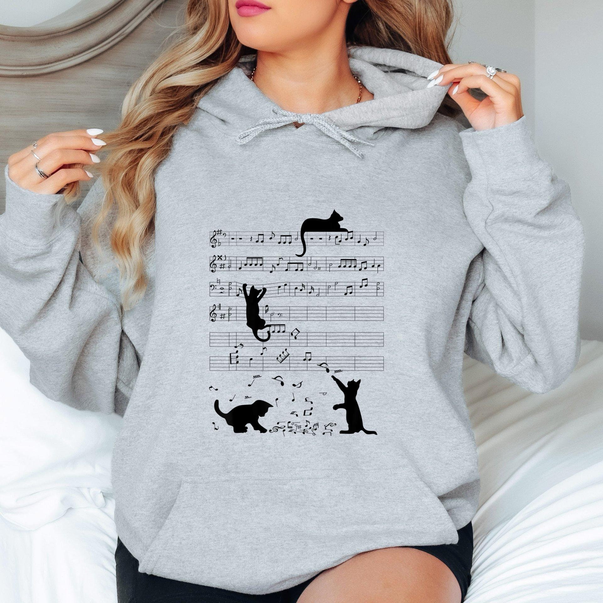 Cute Cat Kitty Playing Music Note Clef Musician Art Hoodie, Cat Funny ...