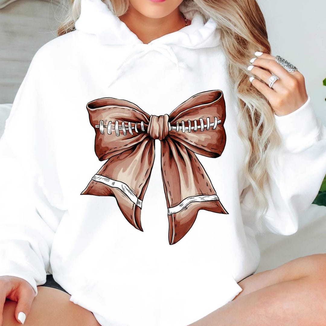Football Bow Hoodie, Coquette Bow Girls Pullover, Retro Football Mom ...