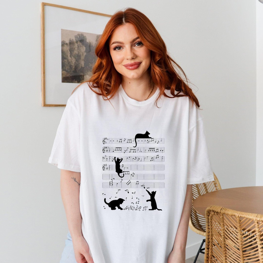 Cute Cat Kitty Playing Music Note Clef Musician Art Shirt, Cat Funny ...