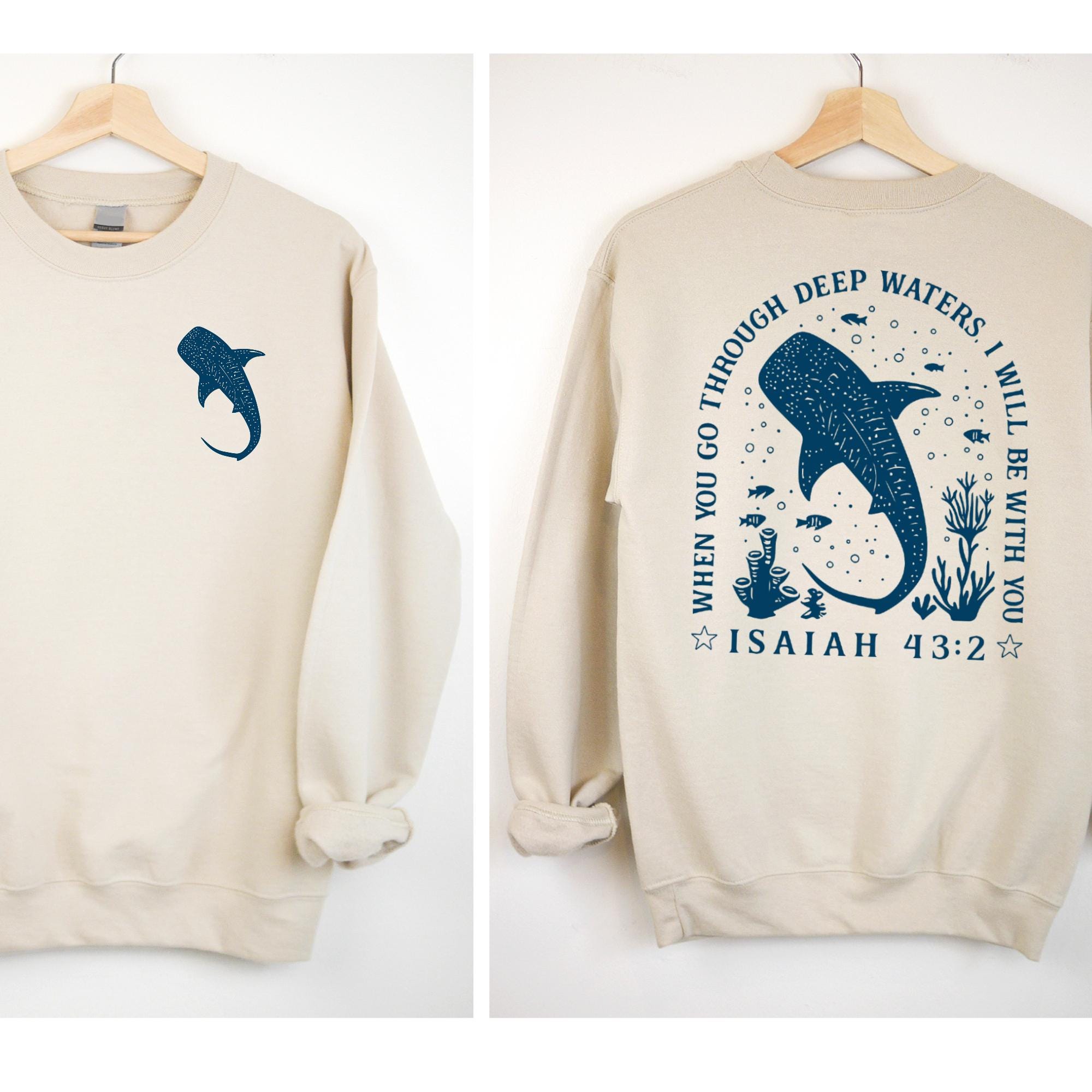 Christian Whale Shark Sweatshirt, Ocean Faith Sweater, Isaiah 43:2 ...