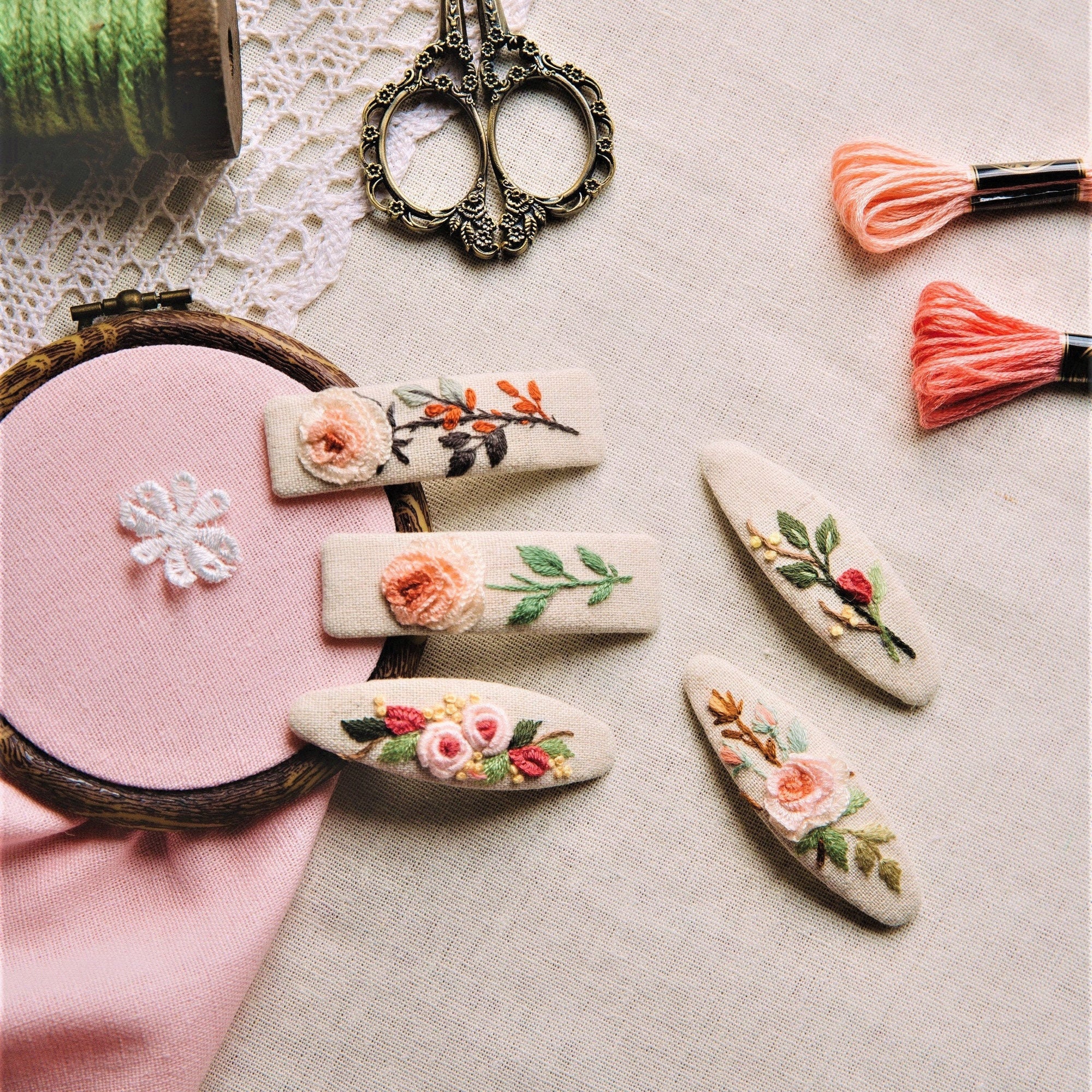 Hand Embroidered Rose Hair Clip - Antique Rose Hair Accessories ...