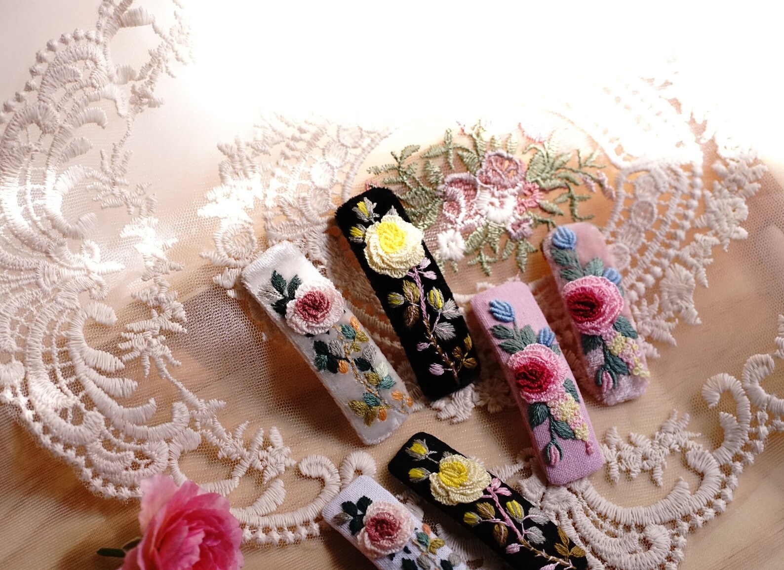 Hand Embroidered Rose Hair Clip Antique Rose Hair Accessories Vintage ...