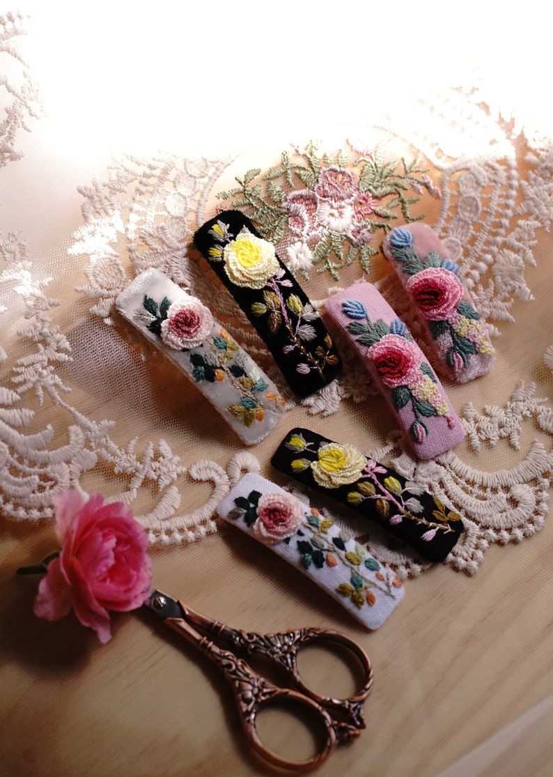 Hand Embroidered Rose Hair Clip Antique Rose Hair Accessories Vintage ...