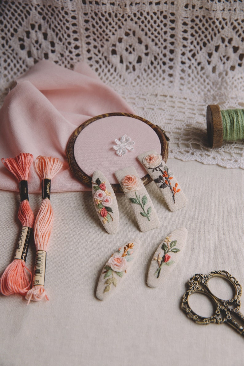 Hand Embroidered Rose Hair Clip - Antique Rose Hair Accessories ...