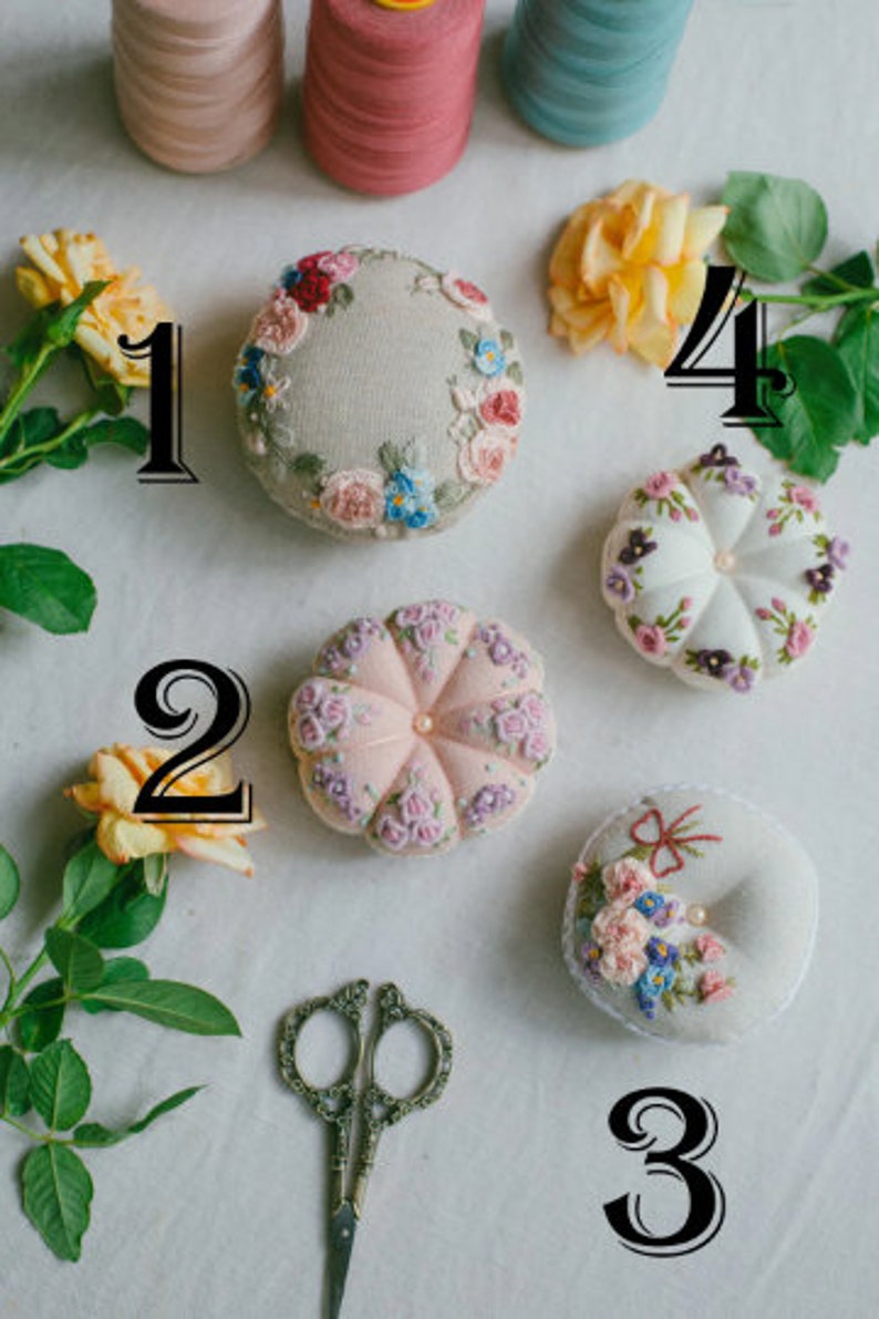 Floral Embroidered Pincushion Handmade, Round Pincushion, Pin Accessory ...