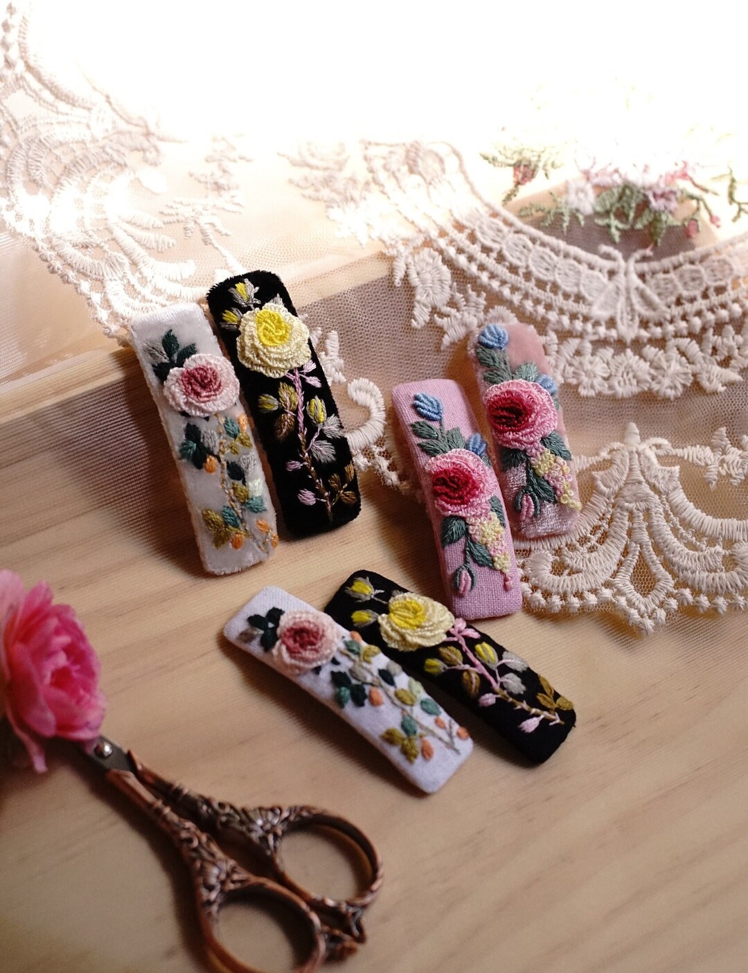 Hand Embroidered Rose Hair Clip - Antique Rose Hair Accessories ...