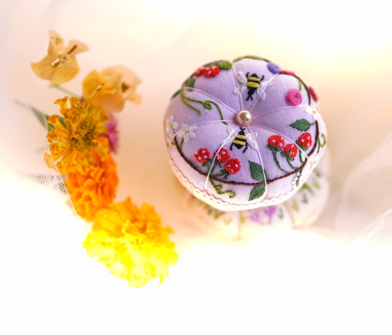 Wildflower Embroidered Pincushion Handmade Round Pincushion - Etsy