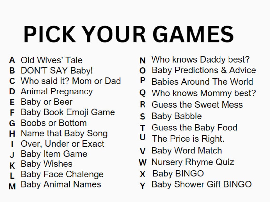 Custom Baby Shower Party Game Packet, ~ Any Theme Baby Shower Games ...