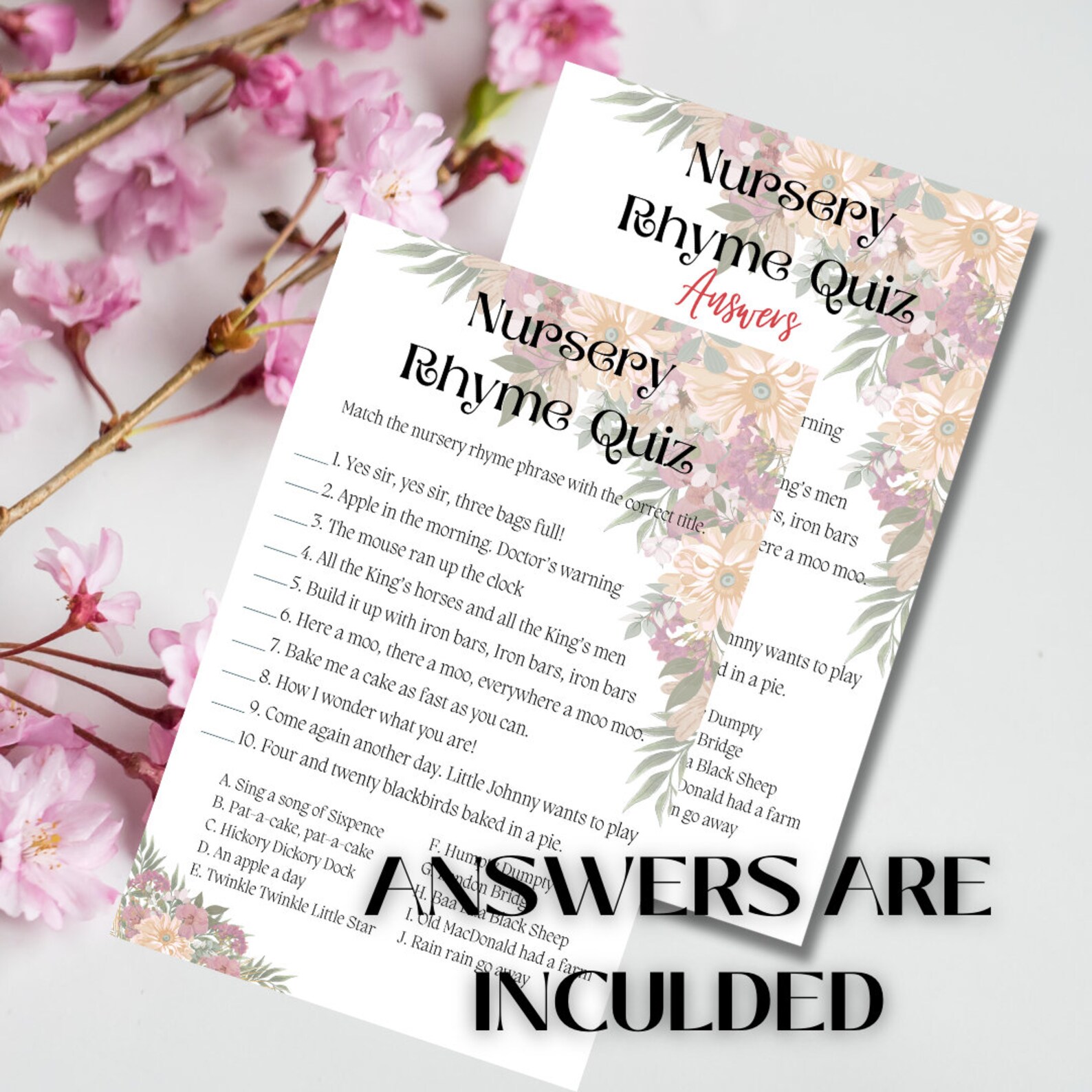 Baby Shower Game Nursery Rhyme Quiz Game | Baby Shower Games Printable ...