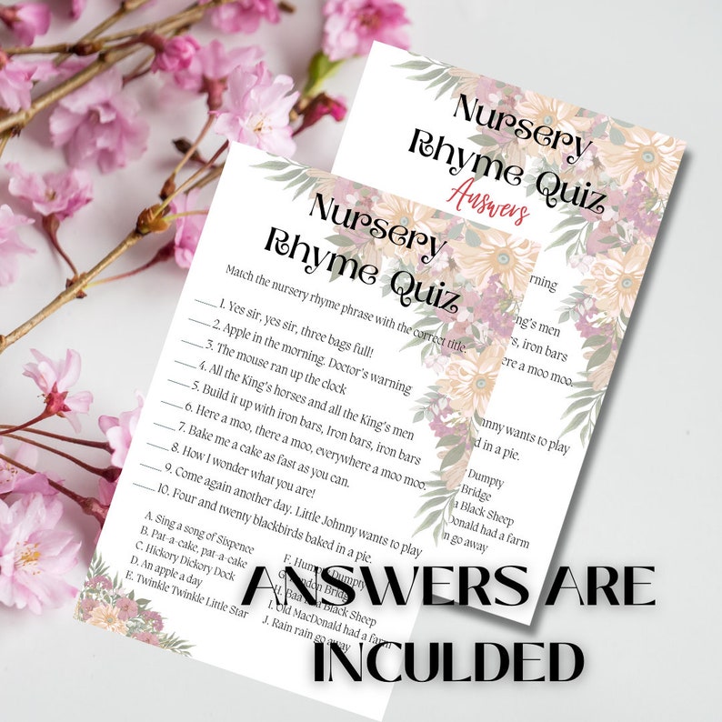 Baby Shower Game Nursery Rhyme Quiz Game | Baby Shower Games Printable ...