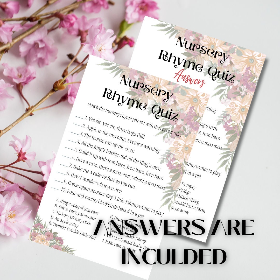 Baby Shower Game Nursery Rhyme Quiz Game | Baby Shower Games Printable ...