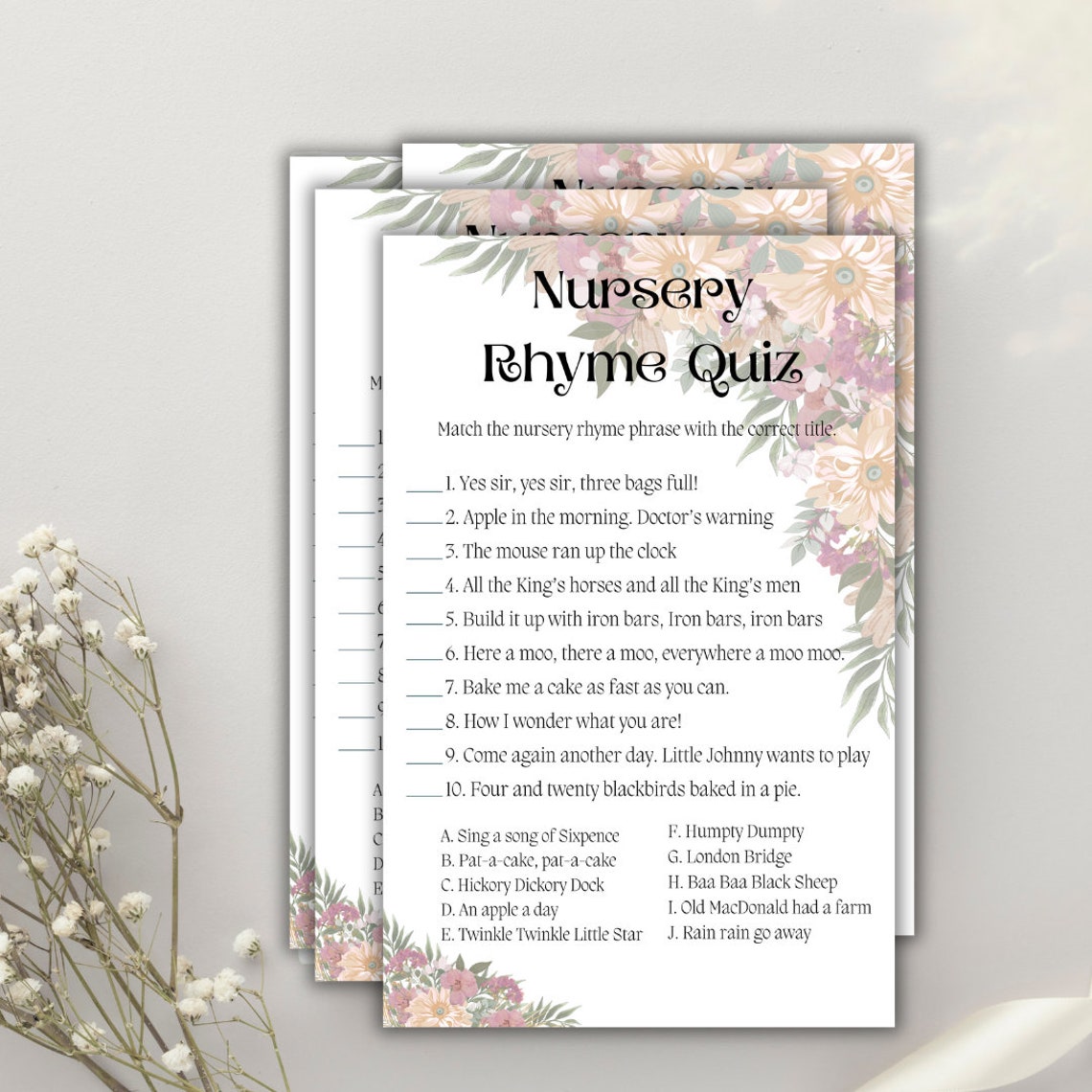 Baby Shower Game Nursery Rhyme Quiz Game | Baby Shower Games Printable ...