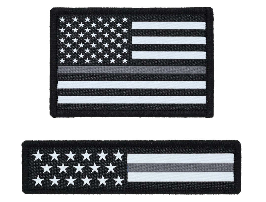 Thin Grey-gray Line American Flag Hat Patch Set, 2x3 & 1x4, Woven, Hook ...