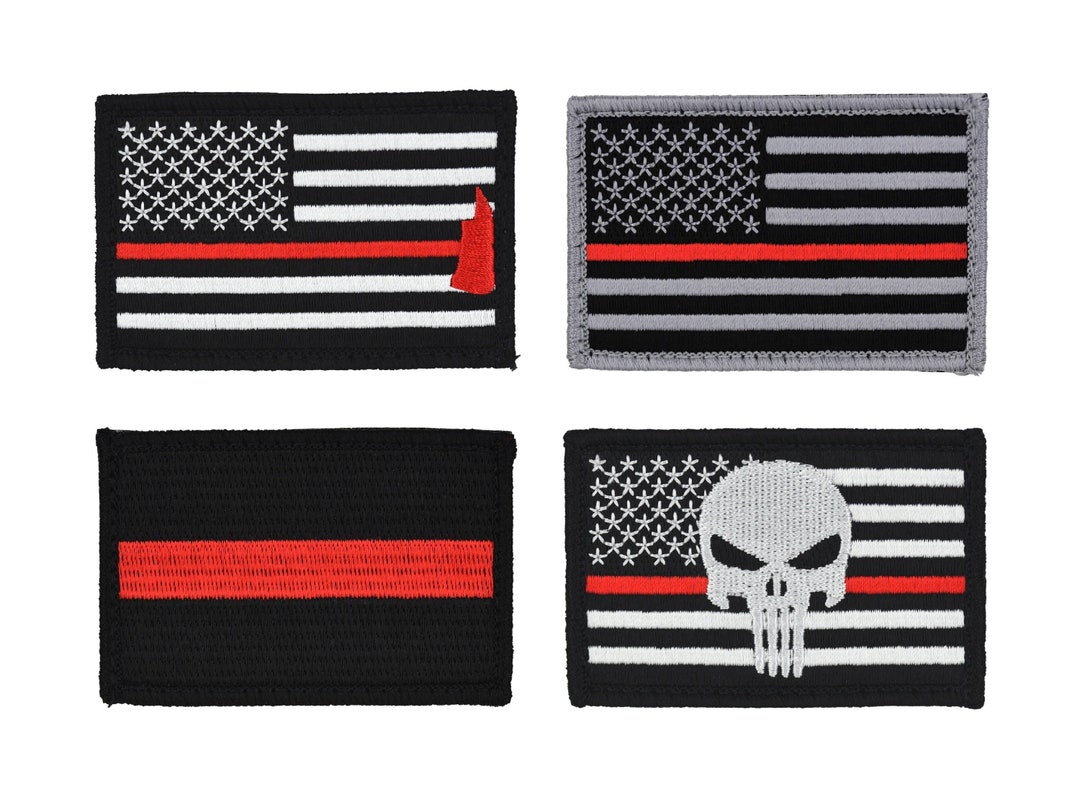 Thin Red Line American Flag Patch 4-PK Set, Fireman Firefighter, Hook ...