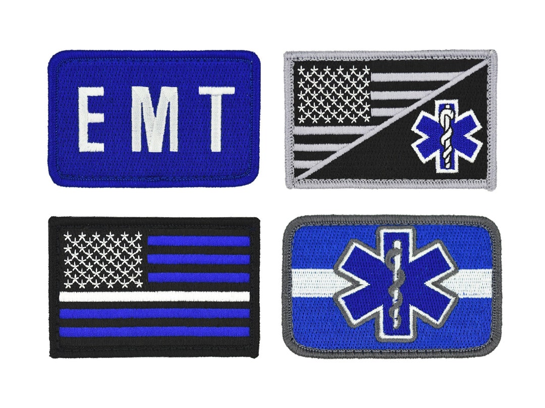 Thin White Line American Flag Patch 4-PK Set, EMT EMS Paramedic, Hook and Loop Fastener/backing ...